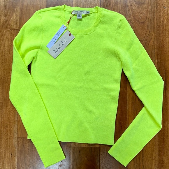 Alice + Olivia | Sweaters | Ciara Cropped Neon Yellow Pullover | Poshmark